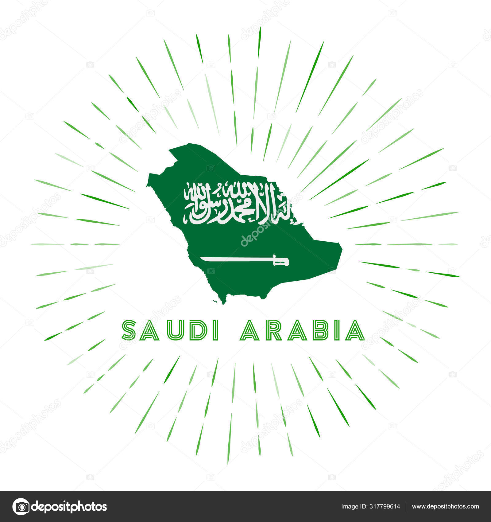 Saudi Arabia sunburst badge The country sign with map of Saudi Arabia ...