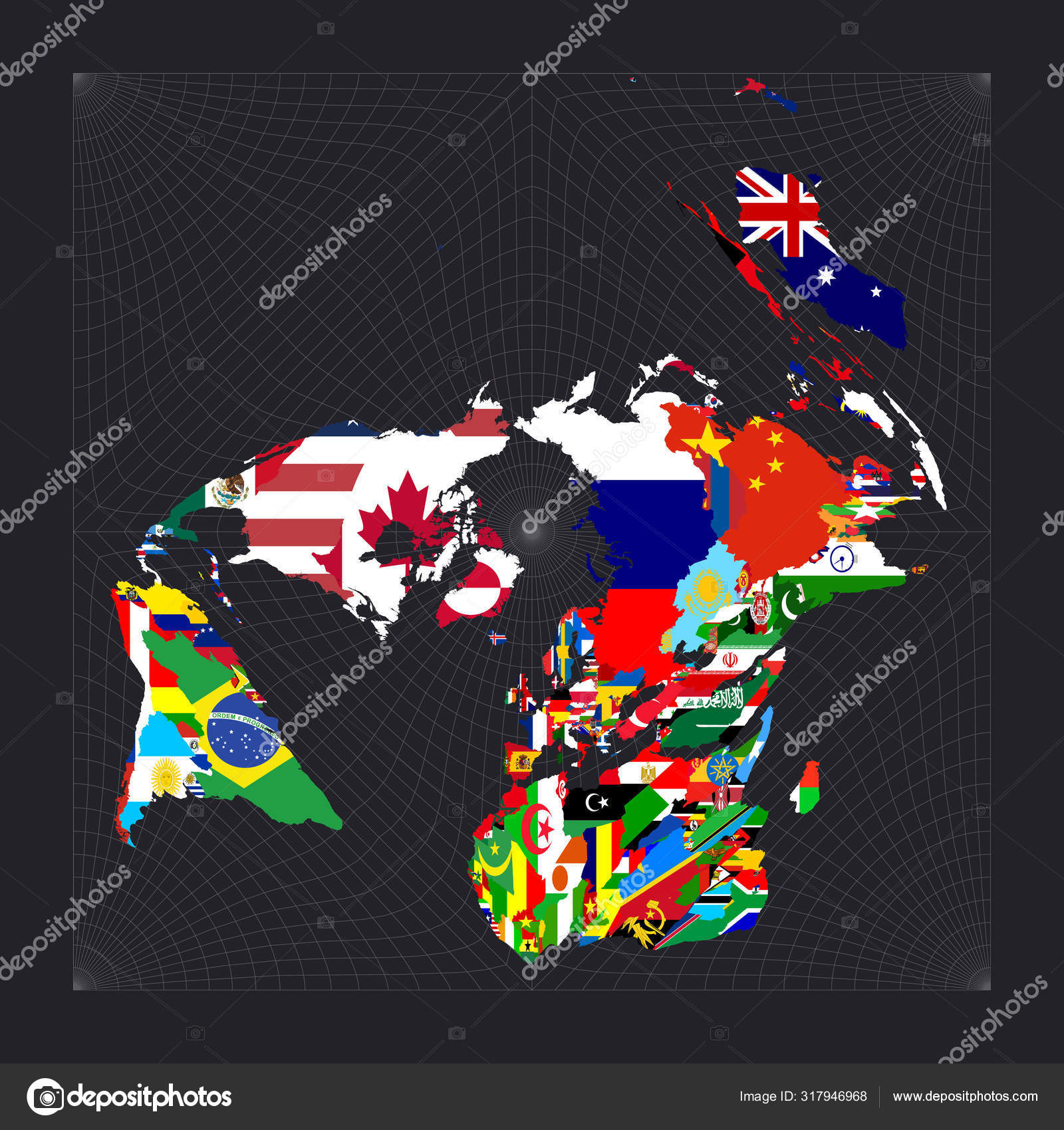 Worldmapwith flags of each country Gringorten square equalarea ...