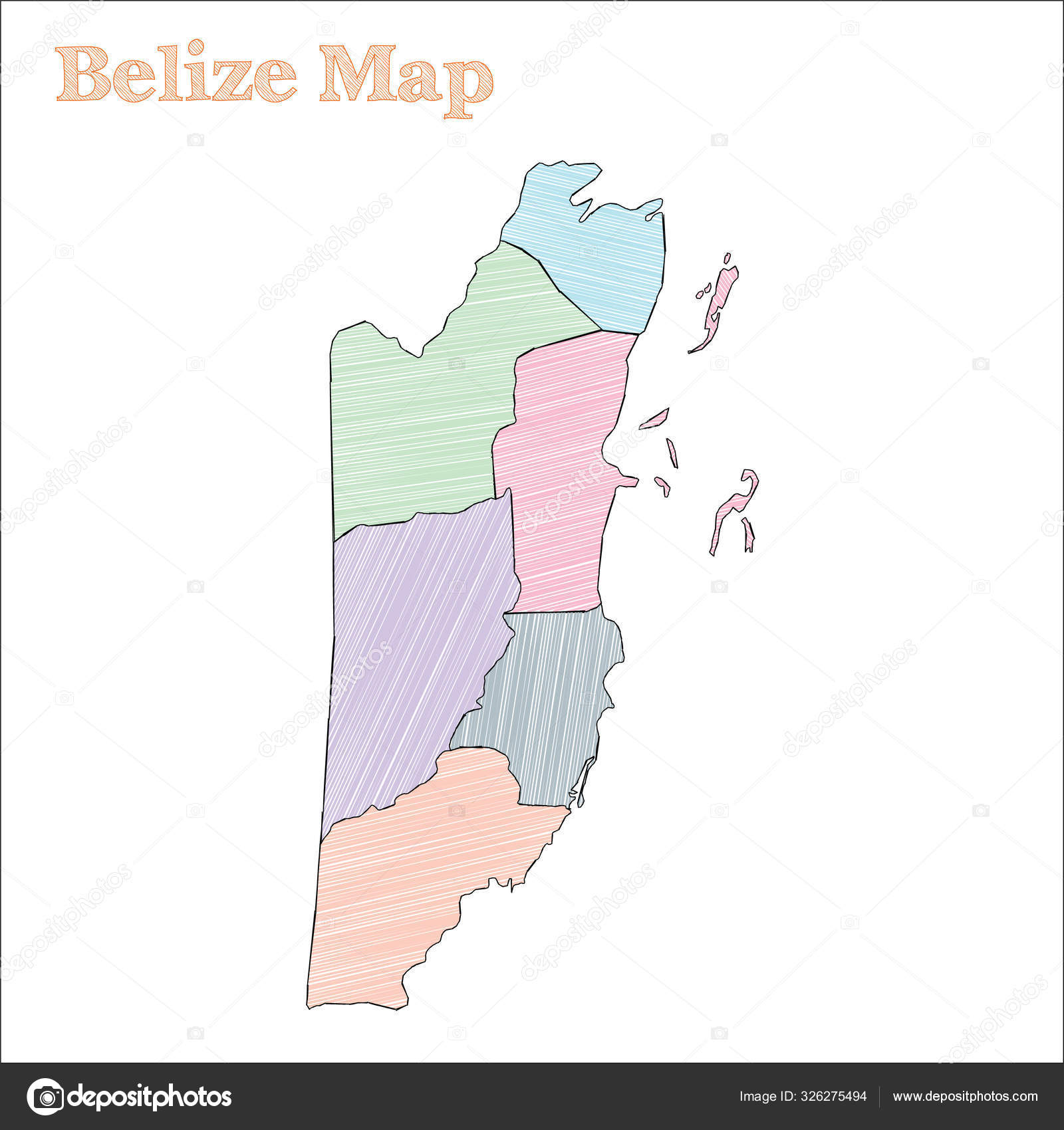 Belize handdrawn map Colourful sketchy country outline Captivating ...