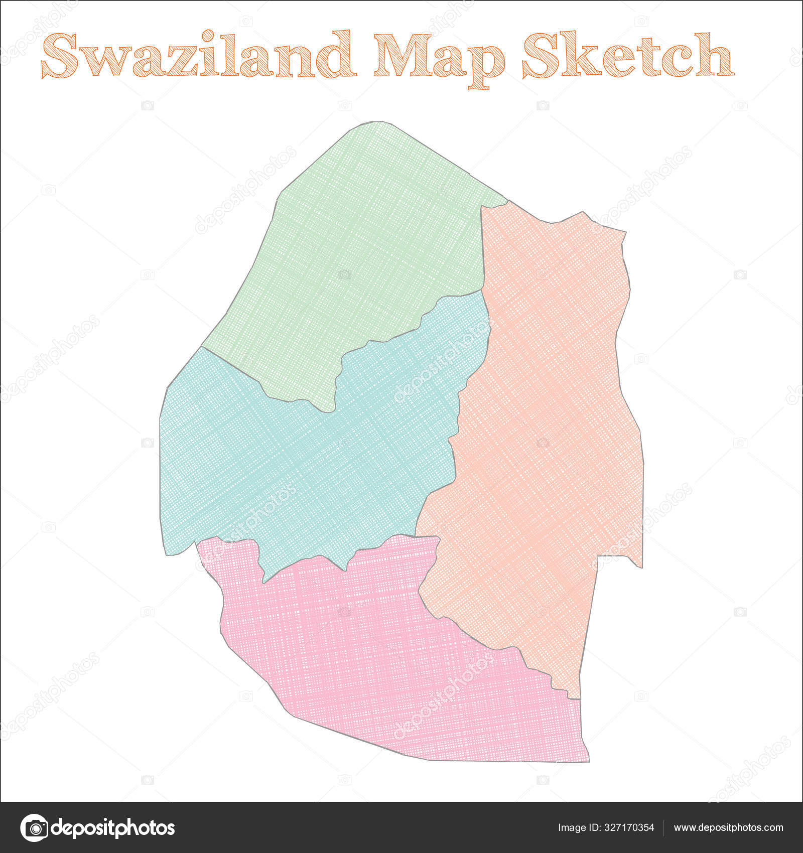 Swaziland Map Hand Drawn Country Curious Sketchy Swaziland Map Regions ...