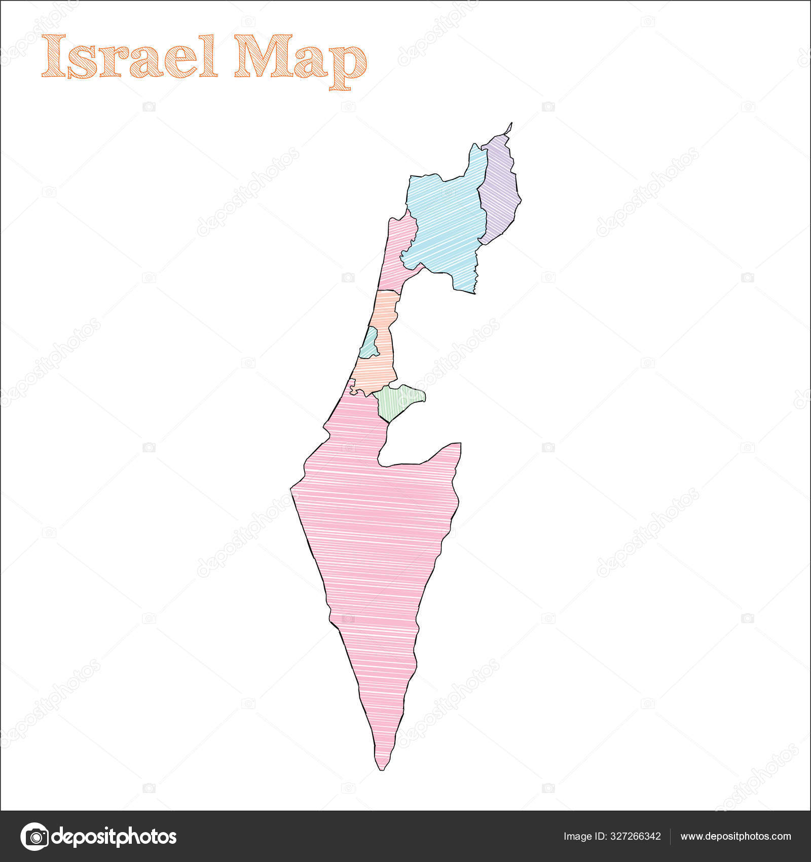 Israel Hand Drawn Map Colourful Sketchy Country Outline Memorable ...
