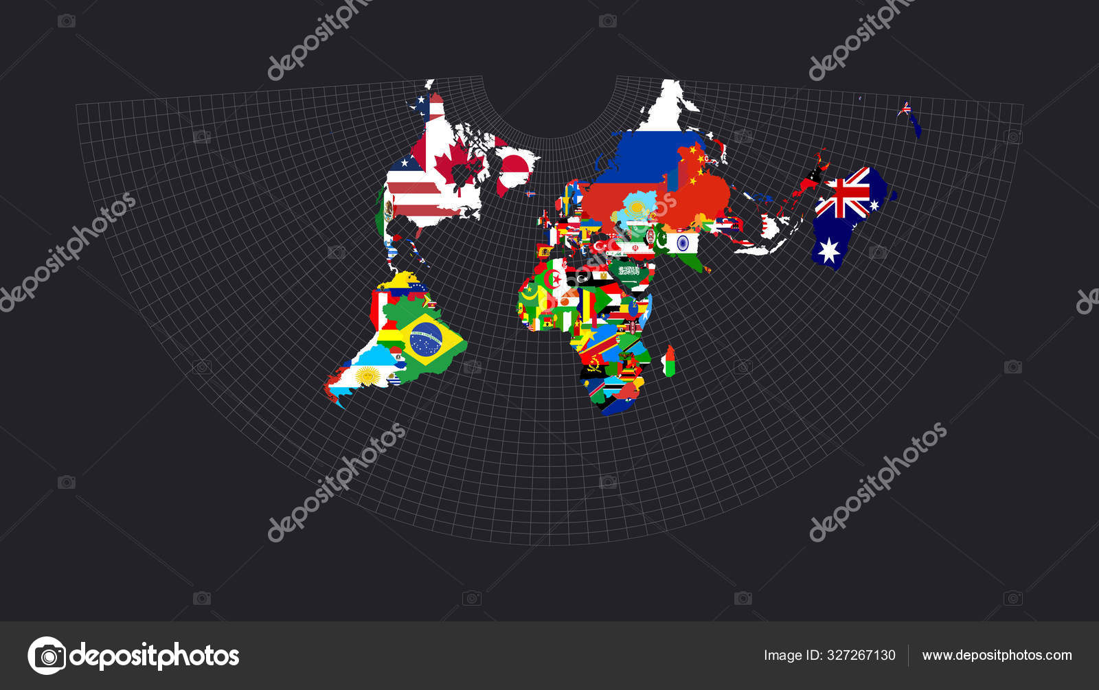 Worldmapwith flags of each country Conic equidistant projection Map of ... Worldmapwith flags of each country Conic equidistant projection Map of ...