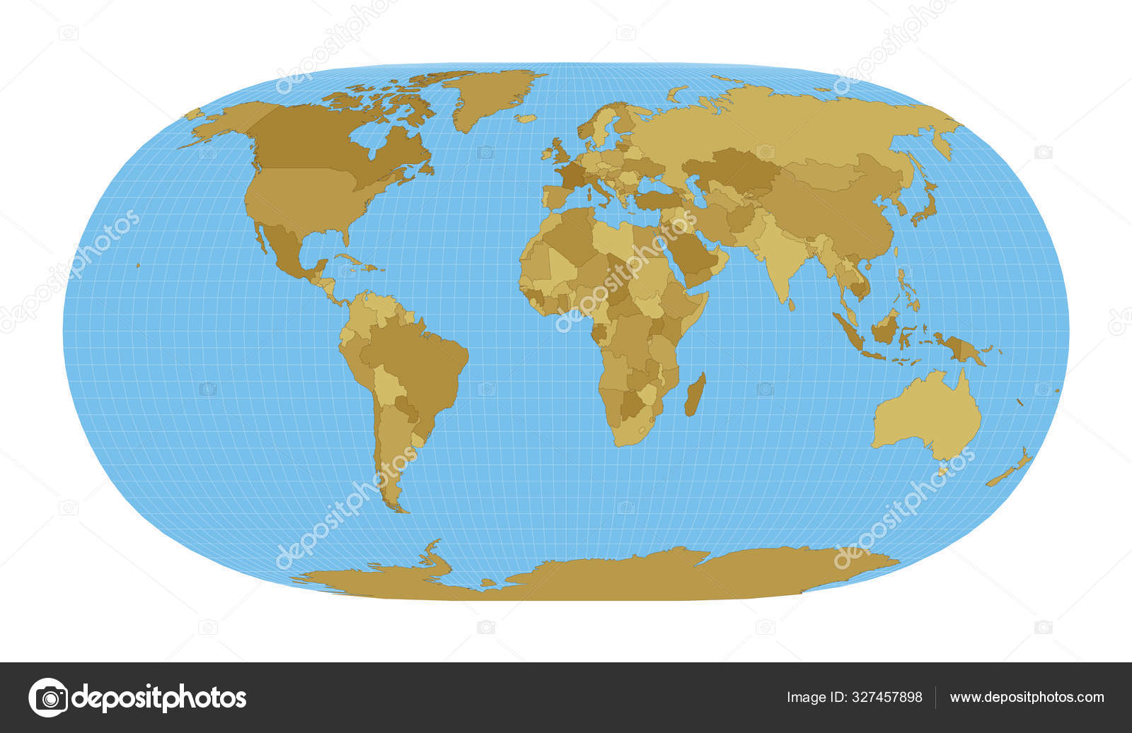 World Map Natural Earth Projection Map World Meridians Blue Background ...