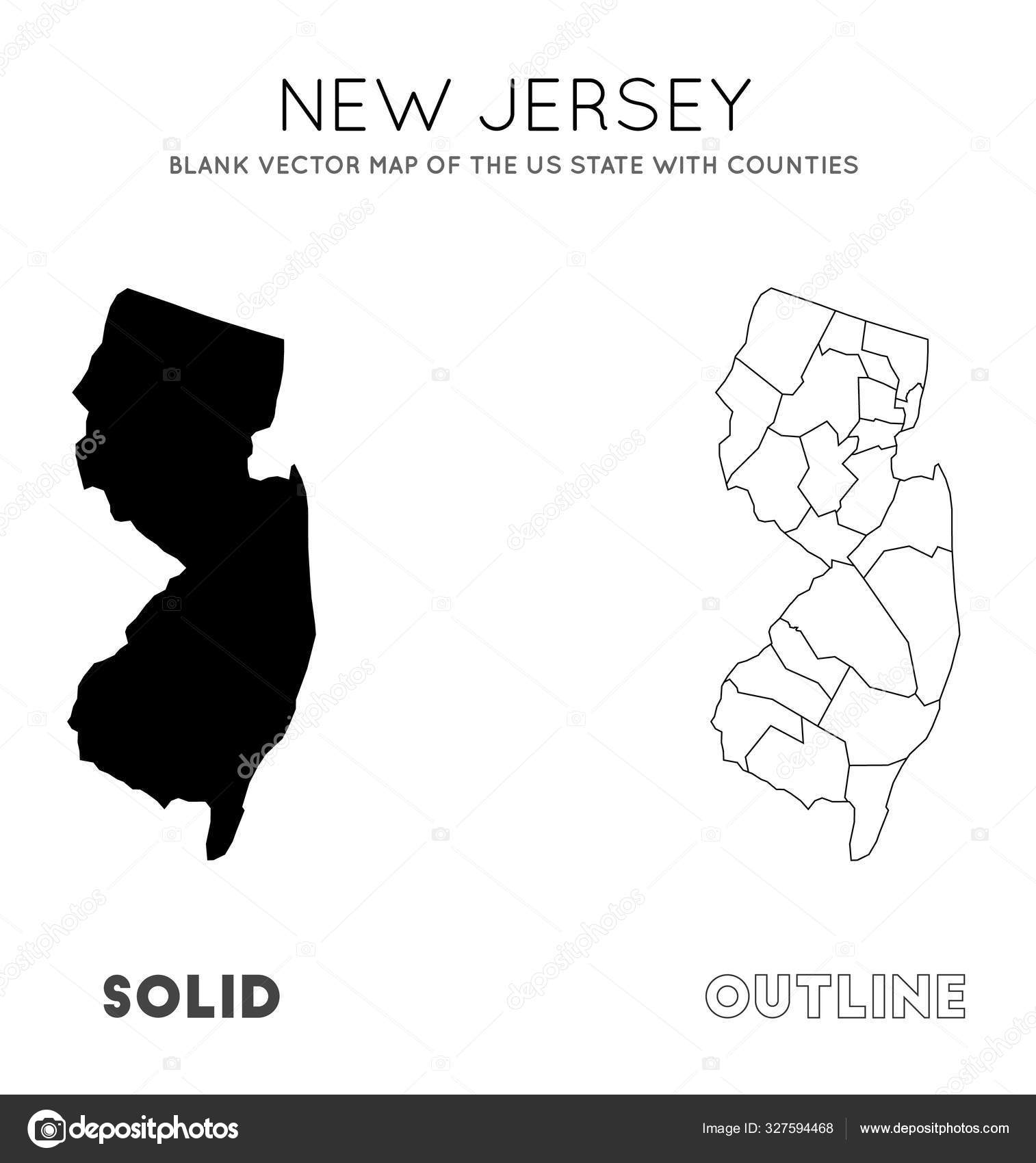 New Jersey Map Blank Vector Map State Counties Borders New Stock Vector