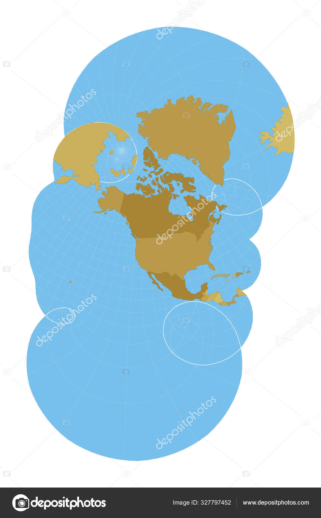 World Map Modified Stereographic Projection United States Including ...