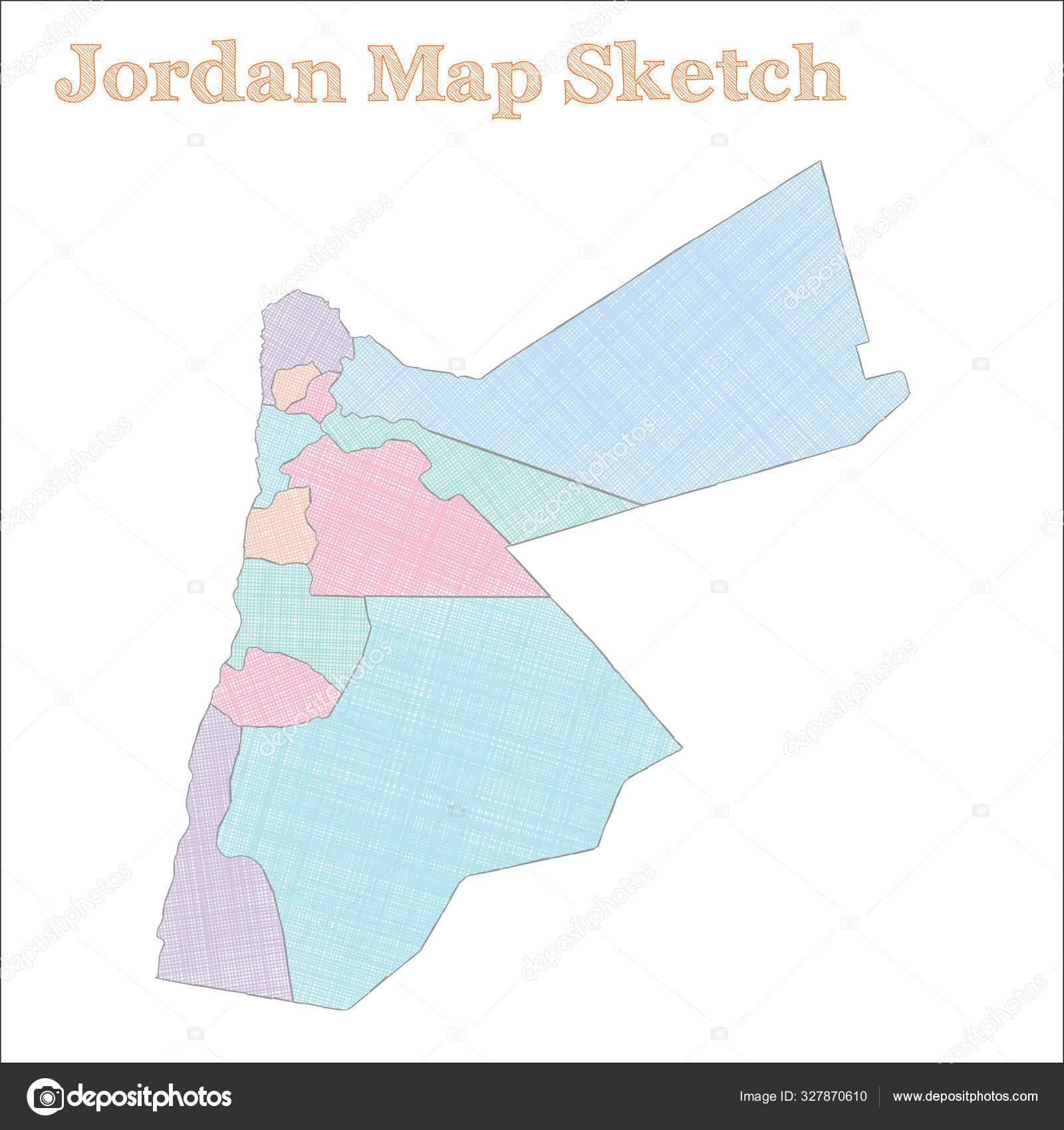 Jordania mapa Handdrawn país Modern sketchy Jordania mapa con regiones ...