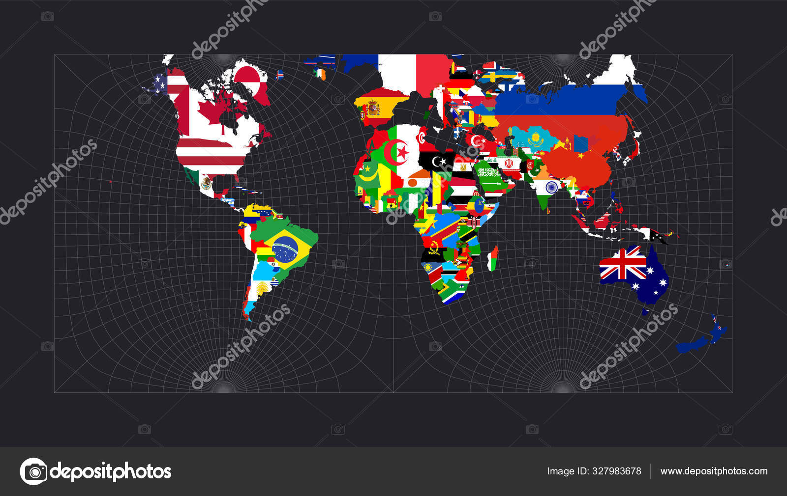Mapa con banderas de todos los países del mundo Proyección Guyou ...