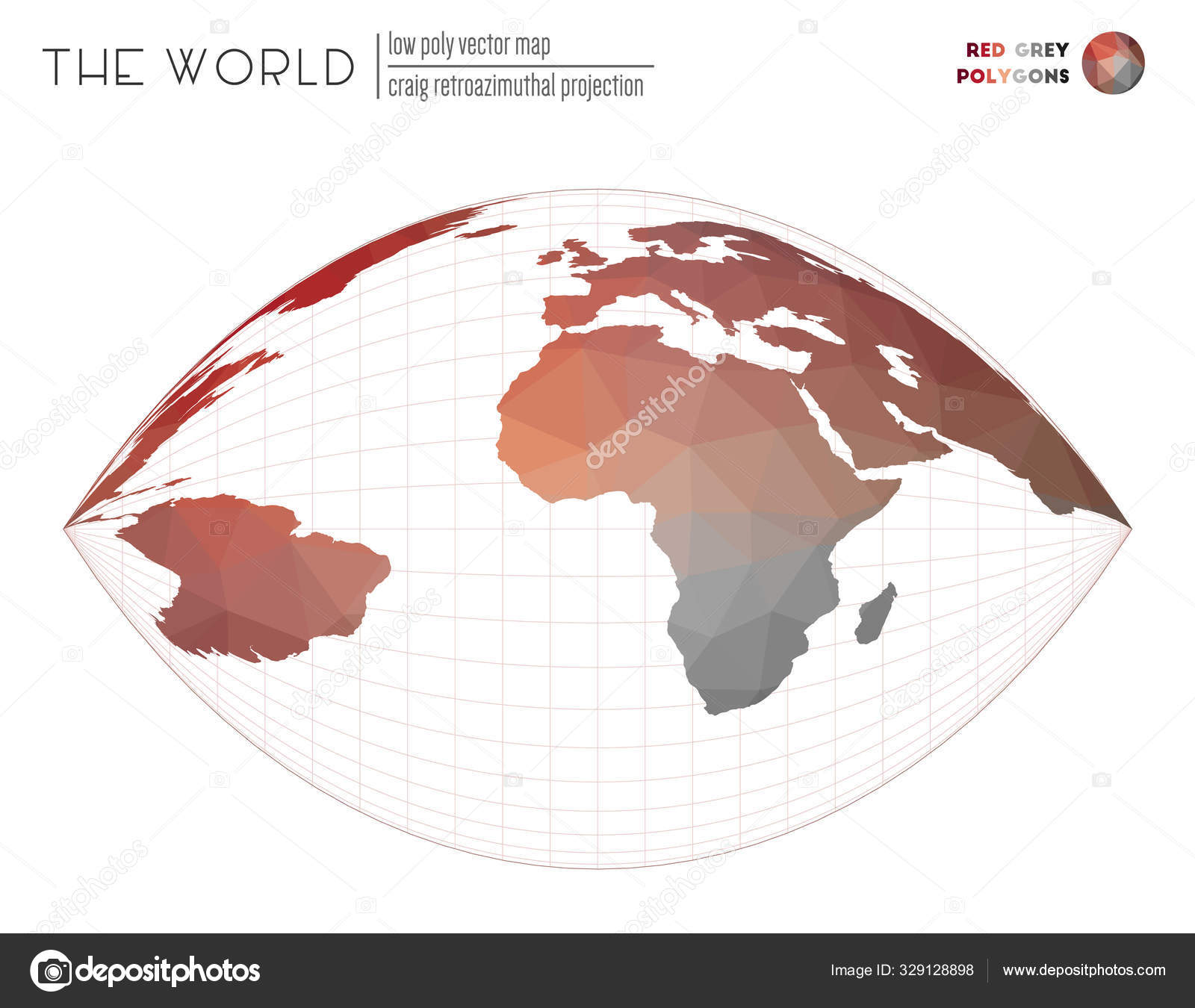 World map with vibrant triangles Craig retroazimuthal projection of the ...