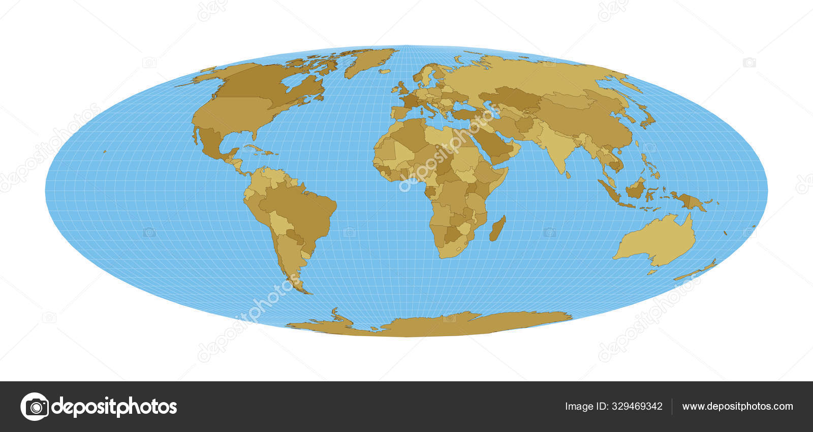 Mapa del mundo Proyección de Bromley Mapa del mundo con meridianos ...