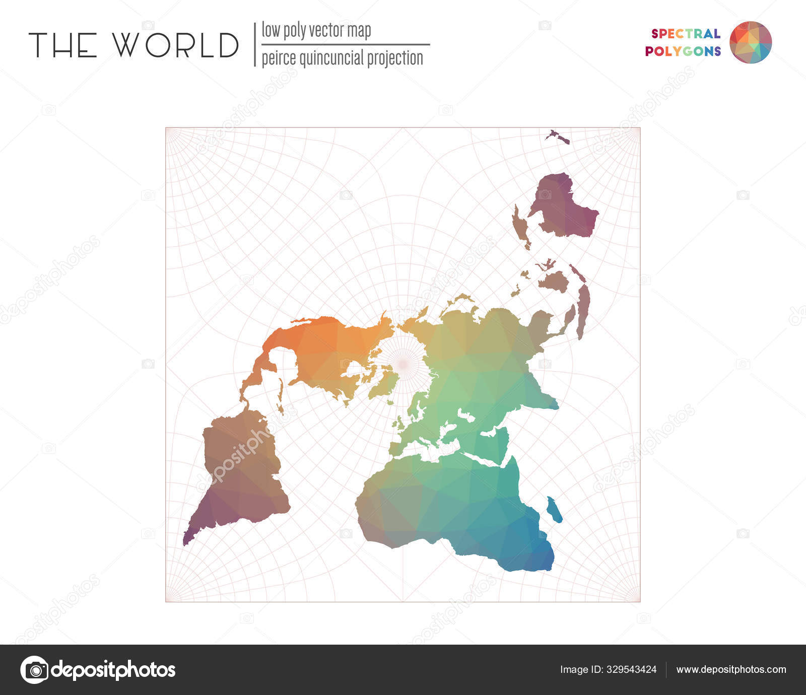 Vector Map World Peirce Quincuncial Projection World Spectral Colored ...