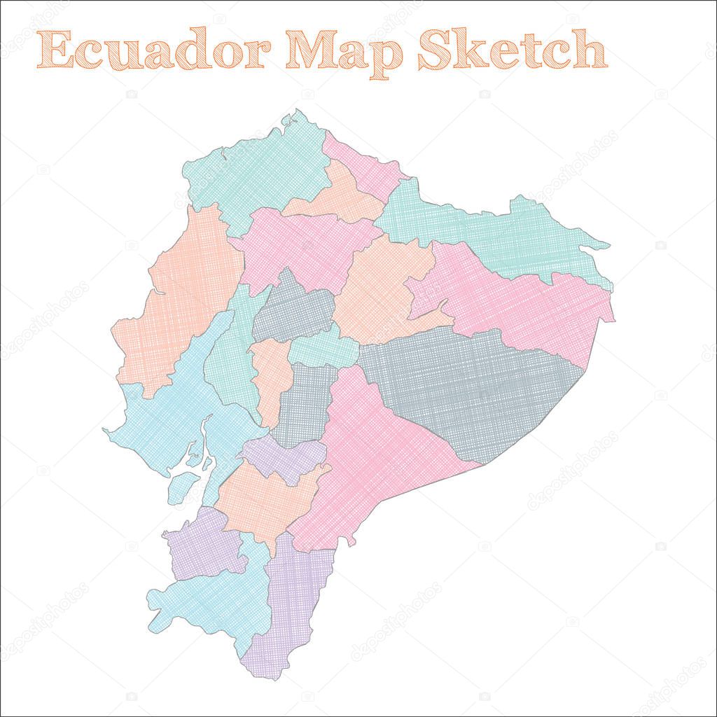 Mapa de Ecuador. País dibujado a mano. Extraordinario mapa esquemático ...