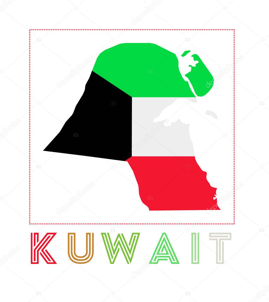 Kuwait Logo. Map of Kuwait with country name and flag. Vibrant vector ...