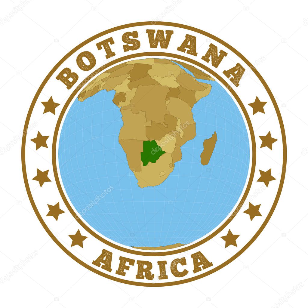 Logotipo de Botswana Insignia redonda del país con mapa de Botswana en ...