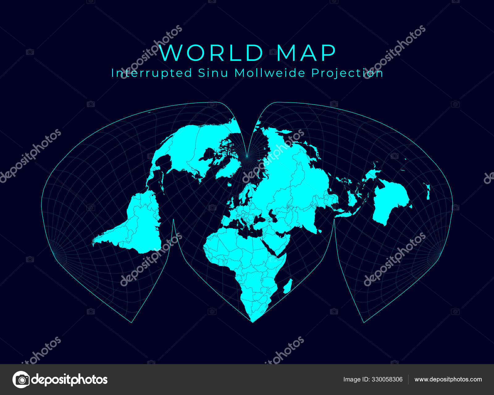 Map of The World Alan K Philbricks interrupted sinuMollweide projection ...
