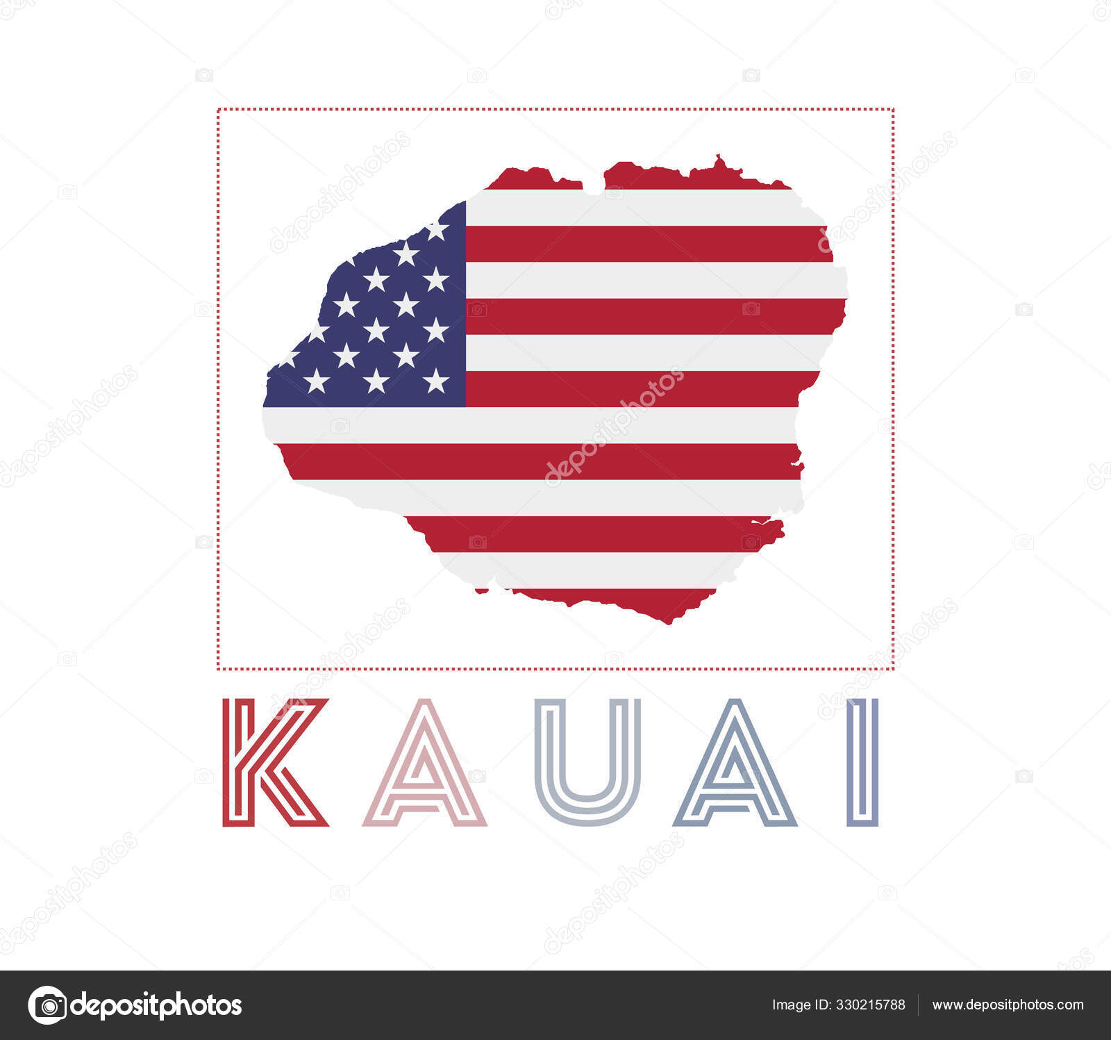 Kauai Logo Map of Kauai with island name and flag Elegant vector ...