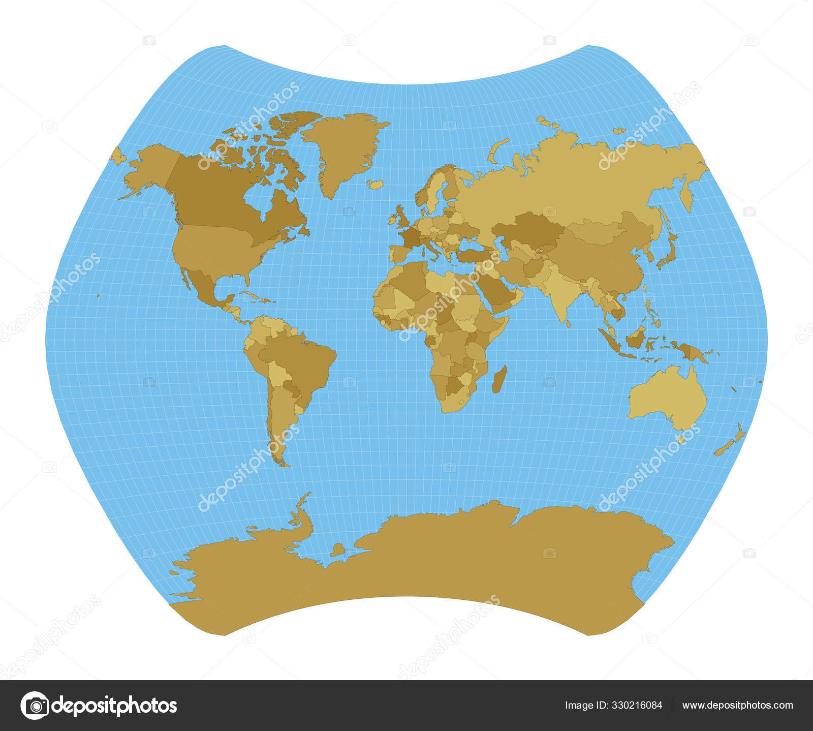 Mapa del mundo Proyección de Larrivee Mapa del mundo con meridianos ...
