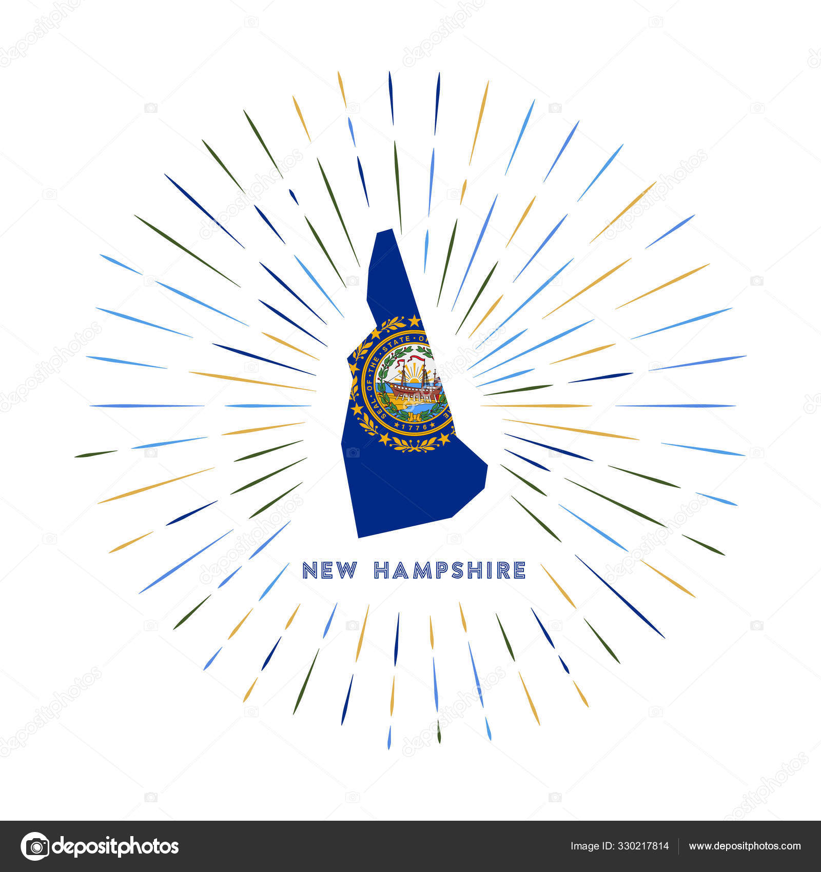 New Hampshire sunburst badge The us state sign with map of New ...