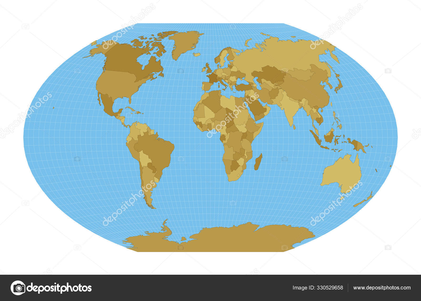 World Map Winkel tripel projection Map of the world with meridians on ...