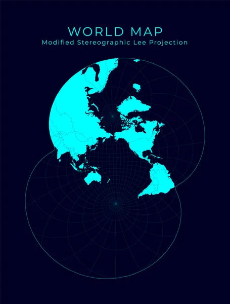 World Map Modified Stereographic Projection For The Pacific Ocean Digital World Illustration