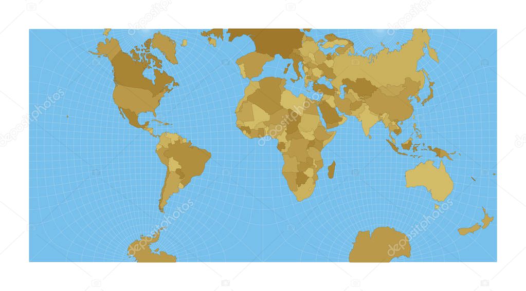 World Map Guyou hemisphereinasquare projection Map of the world with ...