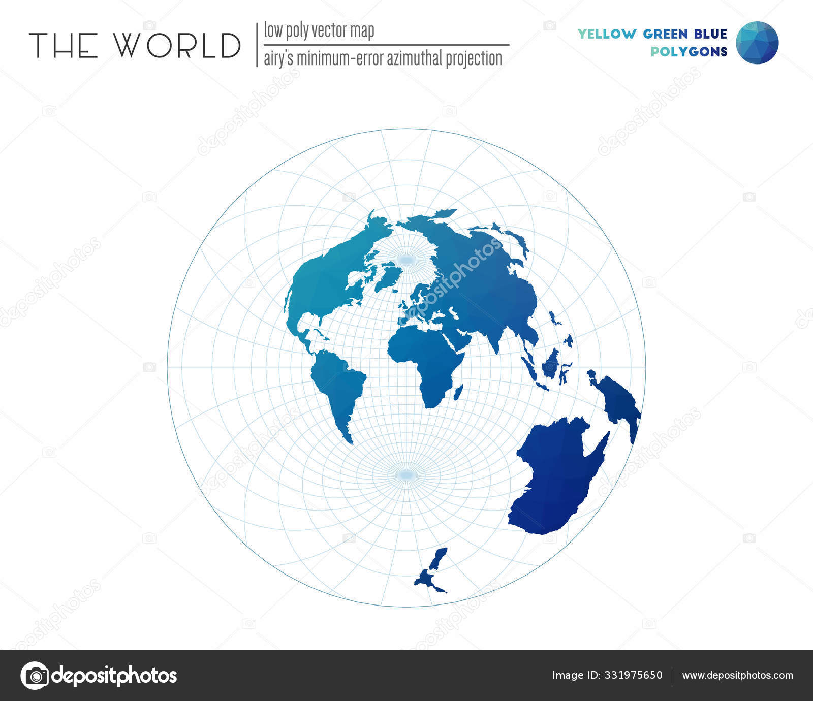 Low poly design of the world Airys minimumerror azimuthal projection of ...
