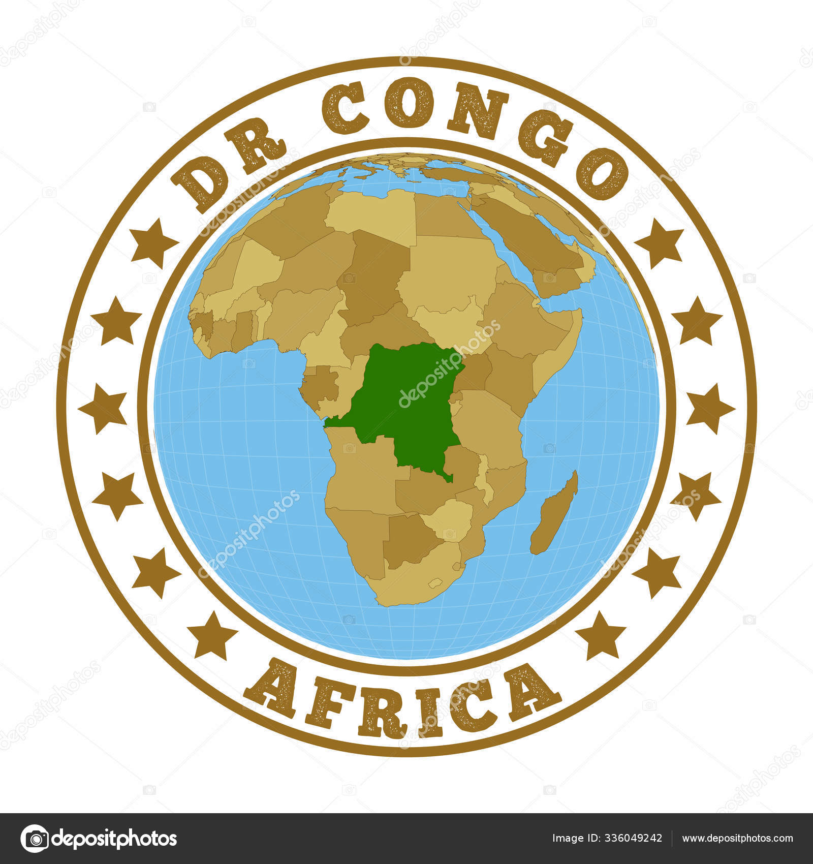 DR Congo logo Insígnia redonda do país com mapa de DR Congo no contexto ...