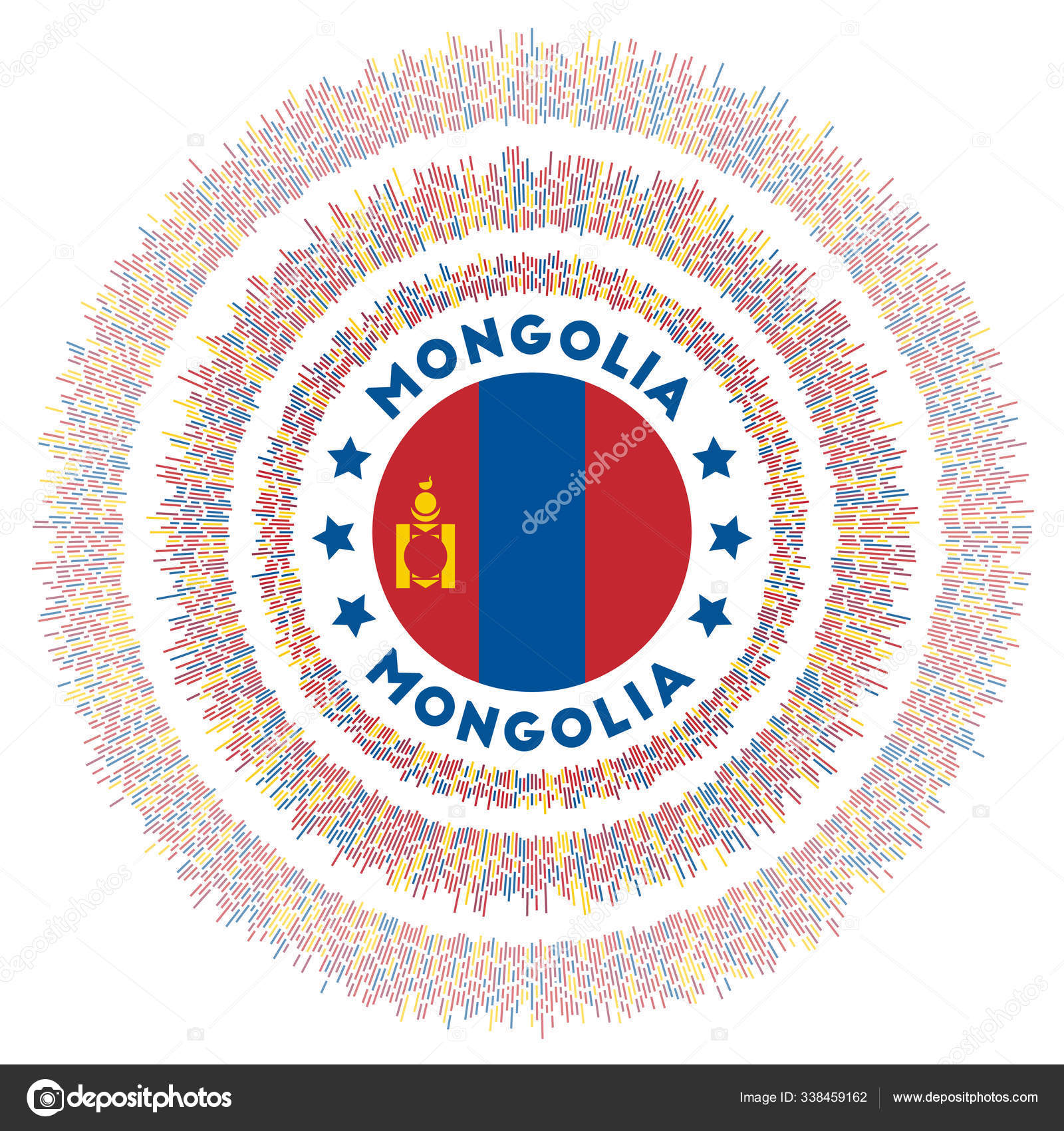 Mongolia symbol Radiant country flag with colorful rays Shiny sunburst ...