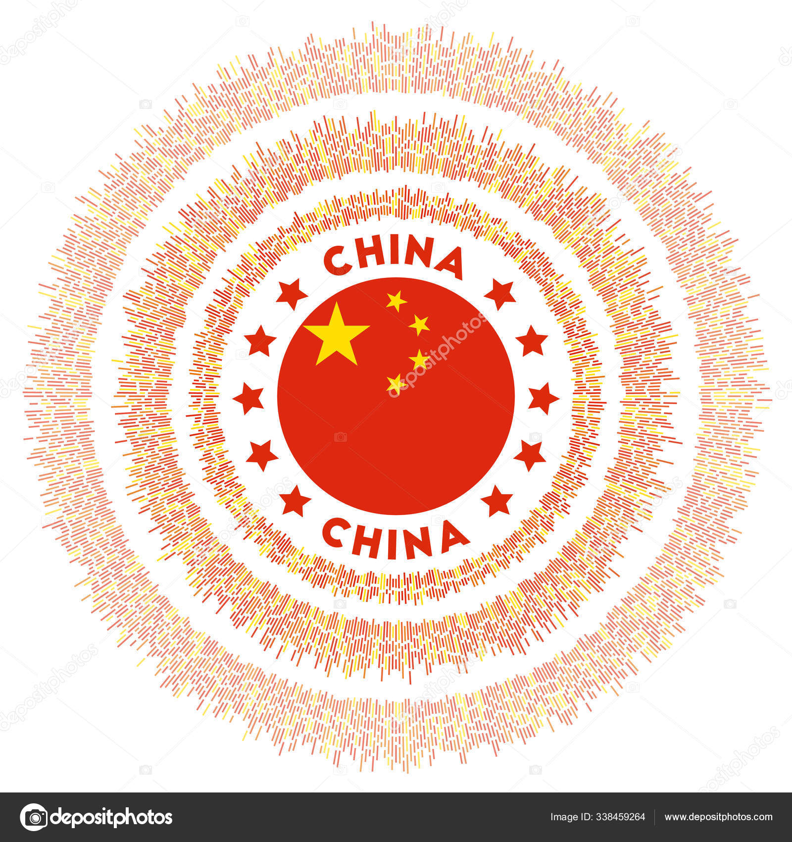 China symbol Radiant country flag with colorful rays Shiny sunburst ...