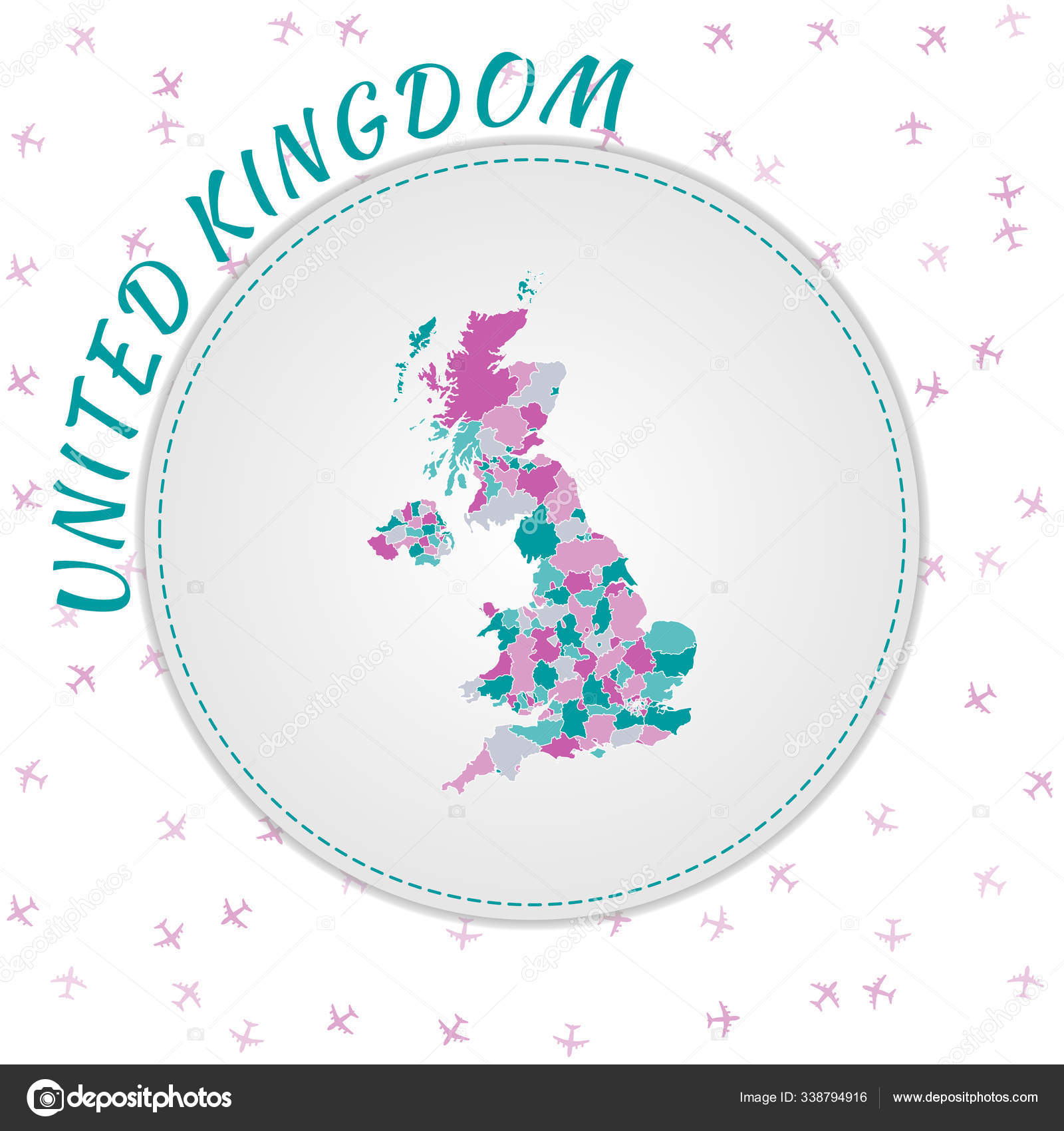 United Kingdom map design Map of the country with regions in ...