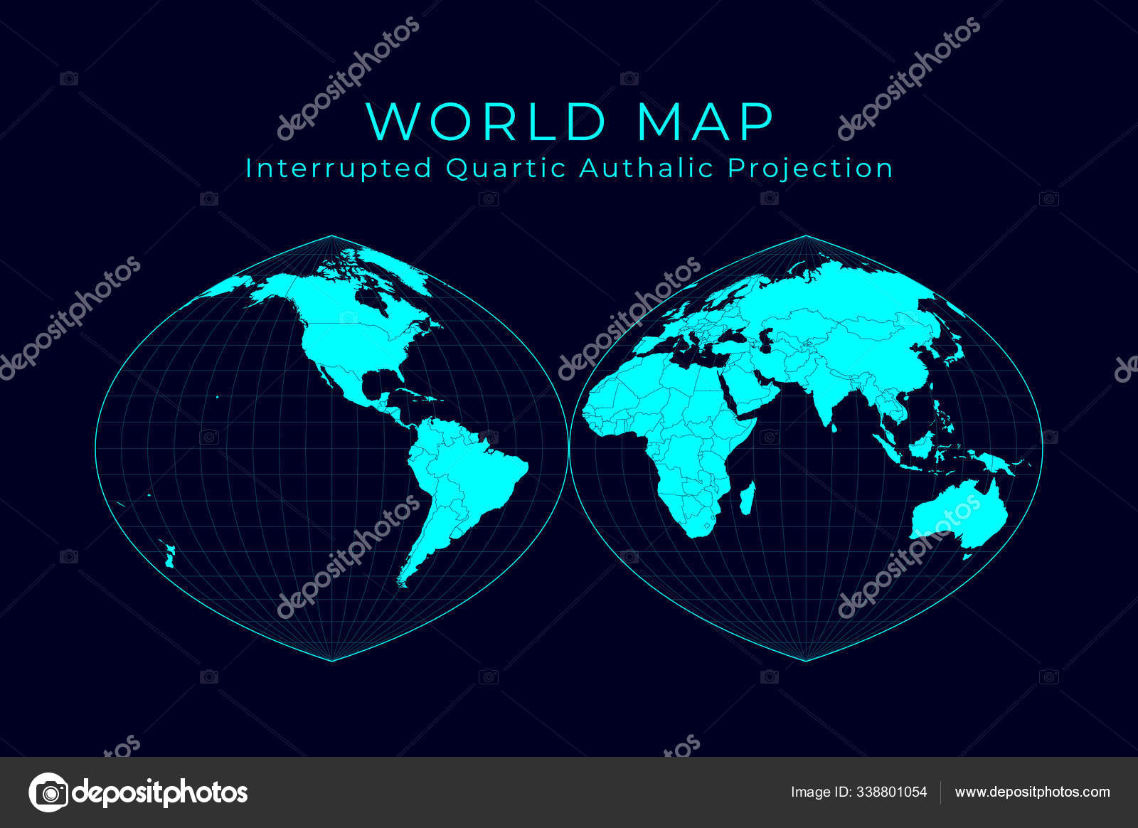 Map of The World Quartic authalic projection interrupted into two ...