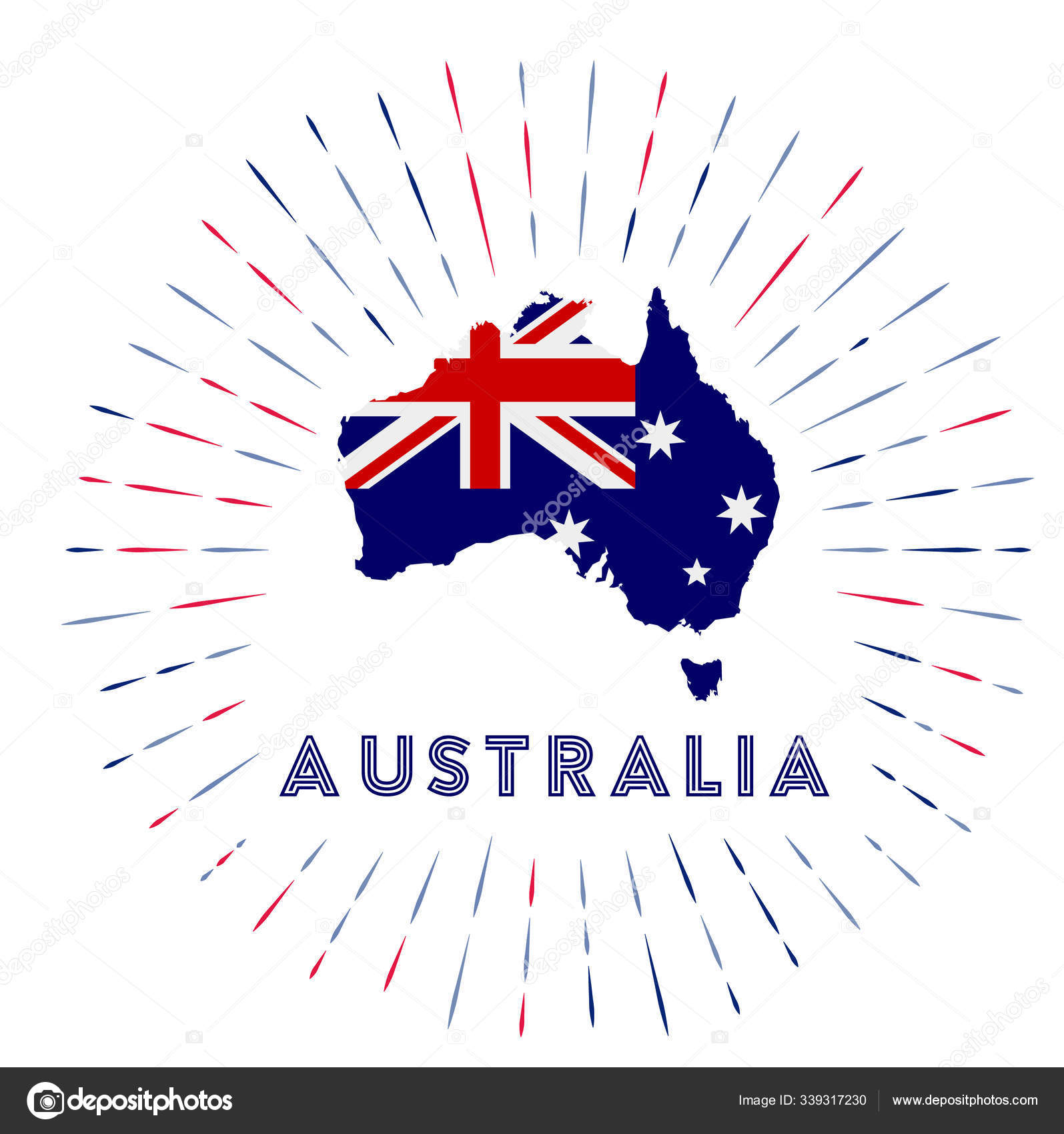 Australia sunburst badge The country sign with map of Australia with ...