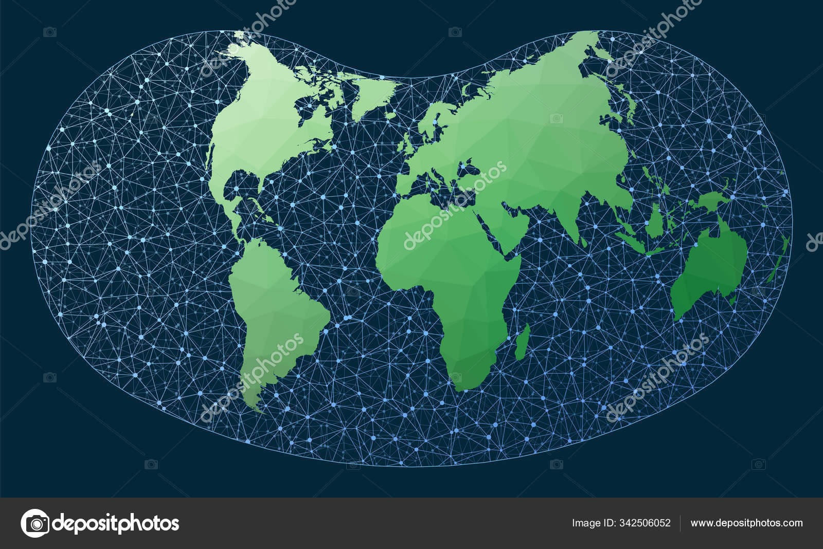 Internet And Global Connections Map Hill Projection Green Low Poly World Map With Network Stock