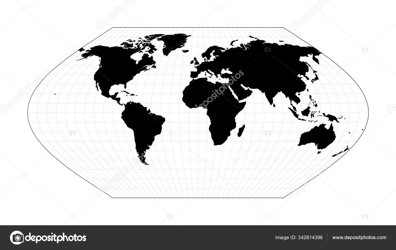 Mapa del mundo con líneas graticule Eckert V proyección Plan mapa ...