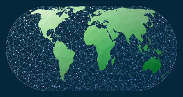 World Map Connection Azimuthal Equal Area Projection Green Low Poly World Map With Network Stock