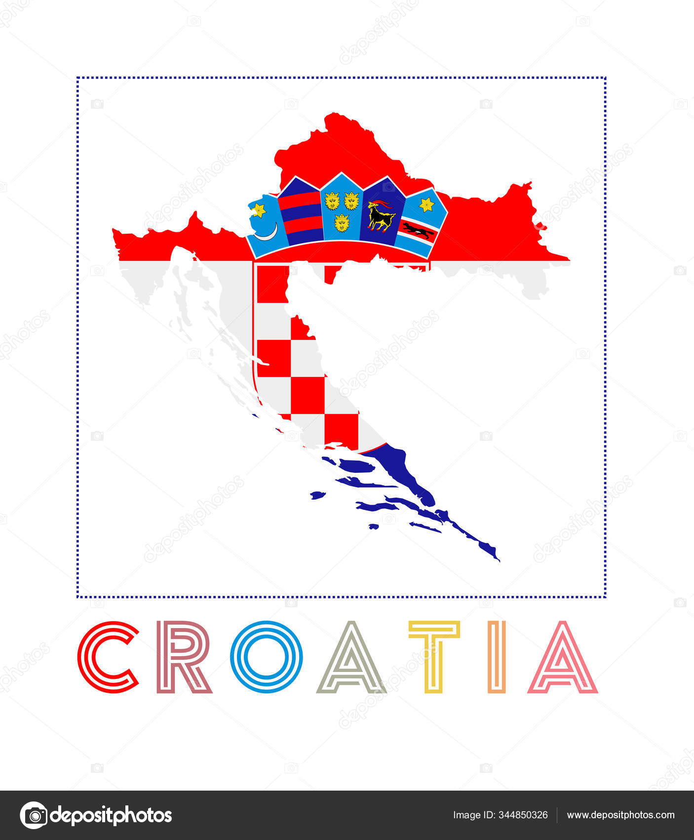 Croatia Logo Map of Croatia with country name and flag Artistic vector ...