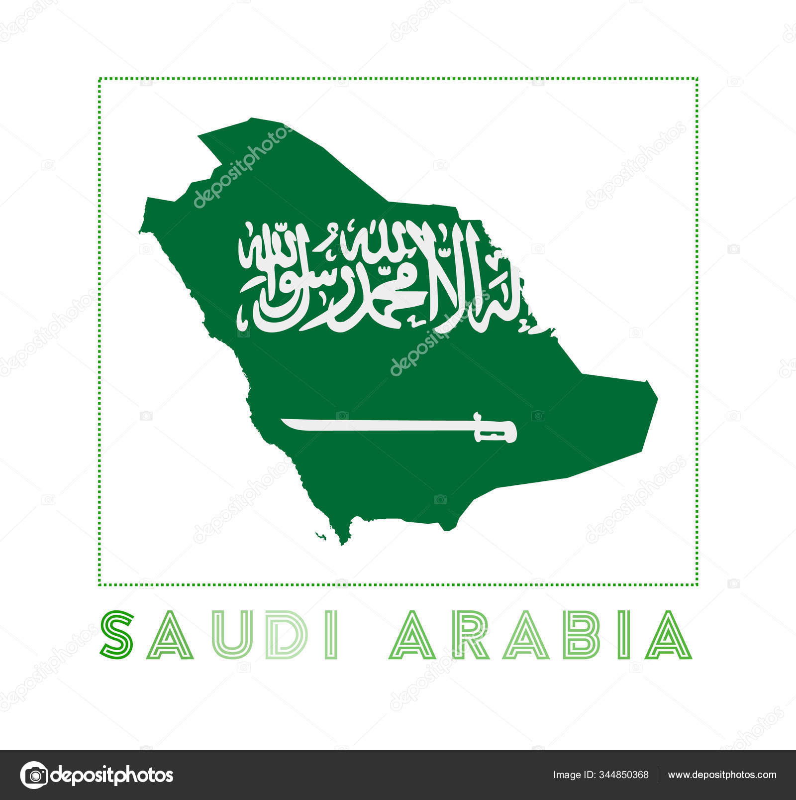 Saudi Arabia Logo Map of Saudi Arabia with country name and flag ...