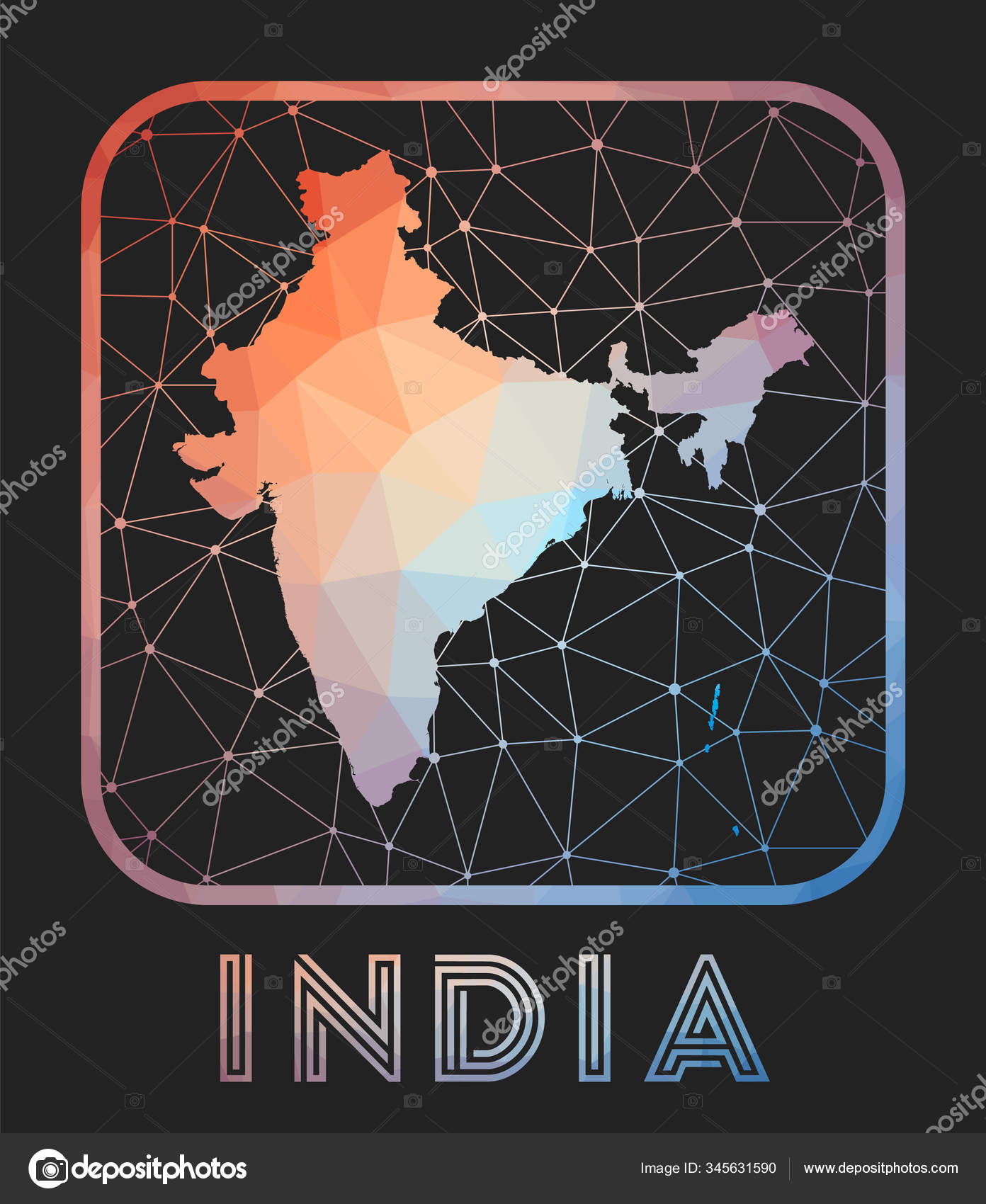 India Mapa Diseño Vector Bajo Poli Mapa Del País Icono Vector de stock ...