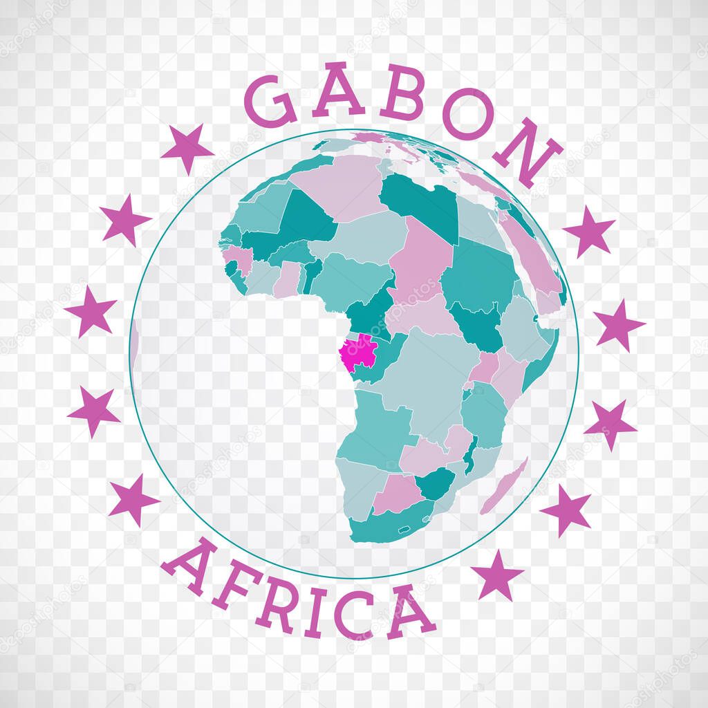 Logo redondo Gabón. Insignia del país con mapa de Gabón en el contexto ...