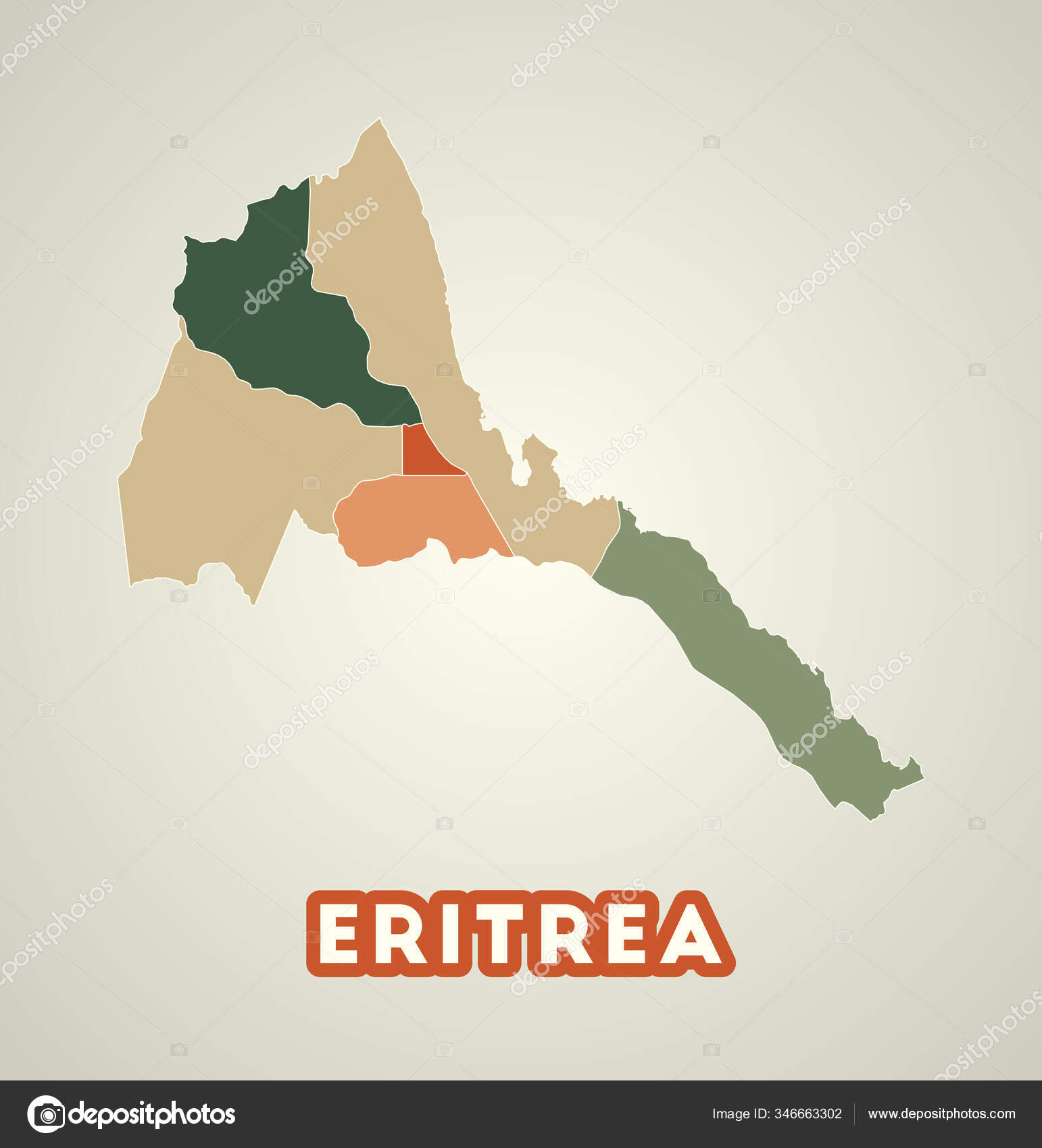 Eritrea Poster Retro Style Map Country Regions Autumn Color Palette ...