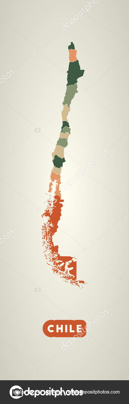 Chile Poster Retro Style Map Country Regions Autumn Color Palette Stock ...