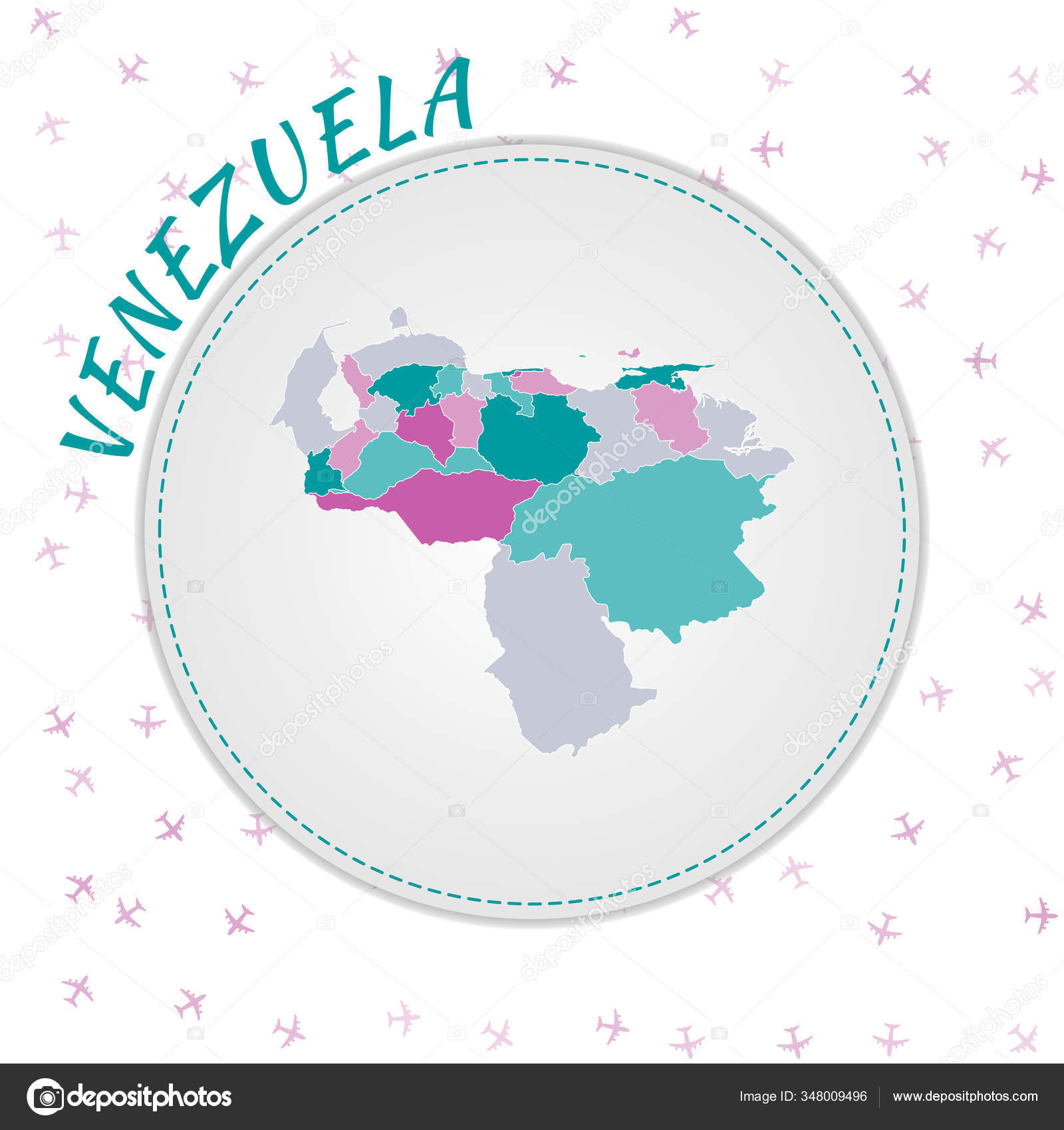 Venezuela map design Map of the country with regions in emeraldamethyst ...