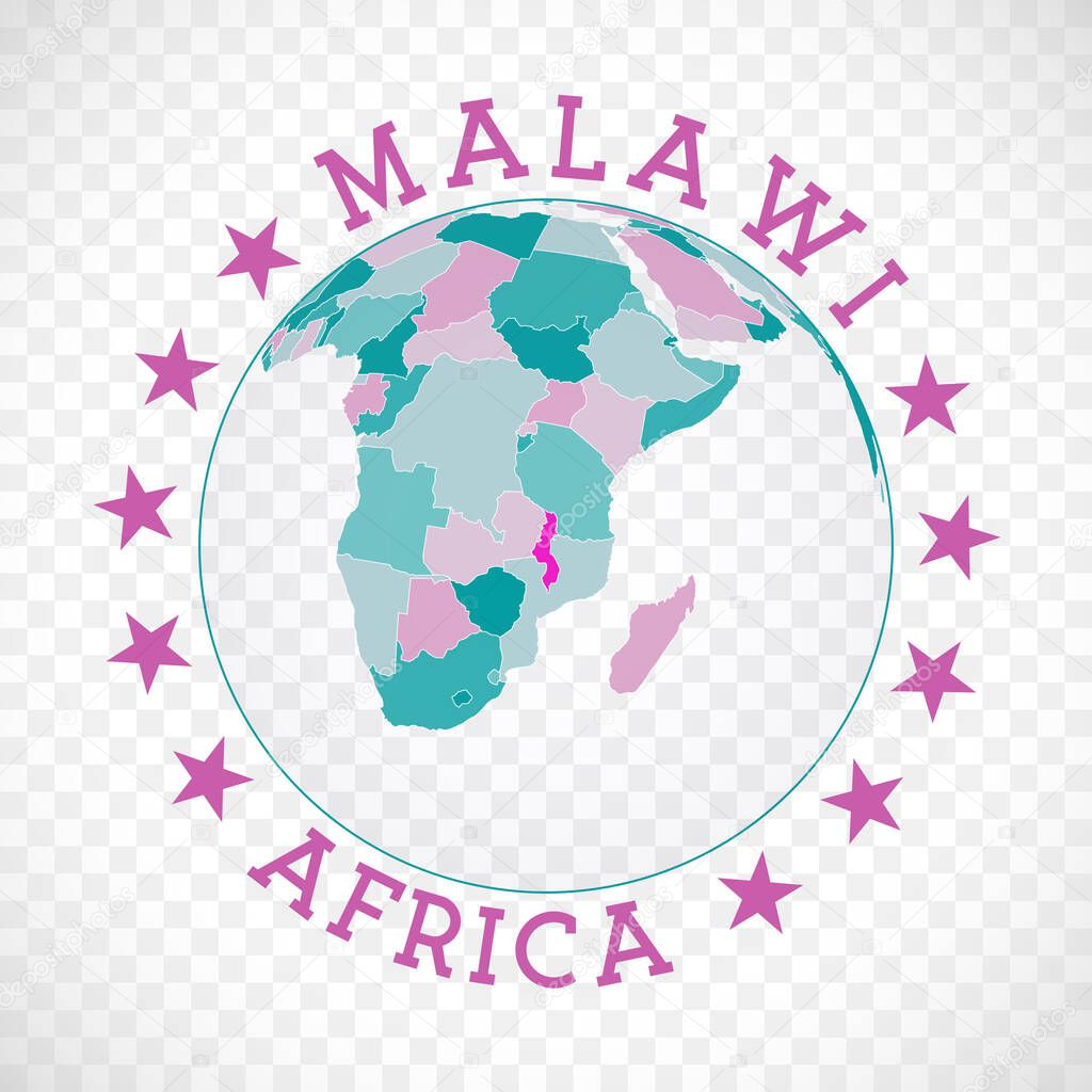 Logo redondo de Malawi. Insignia del país con mapa de Malawi en el ...
