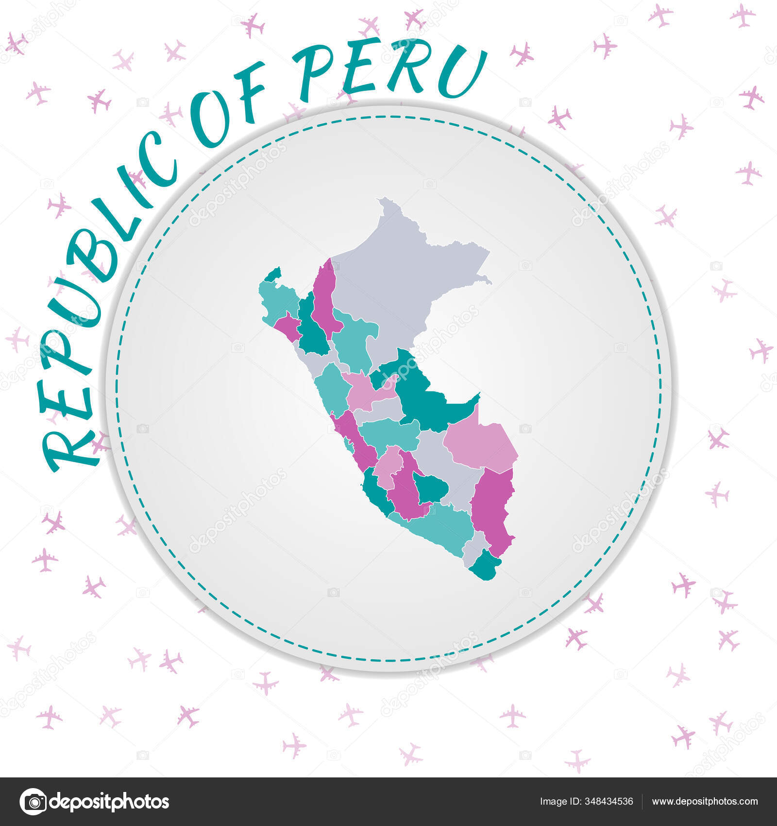 Peru Map Design Map Country Regions Emerald Amethyst Color Palette ...