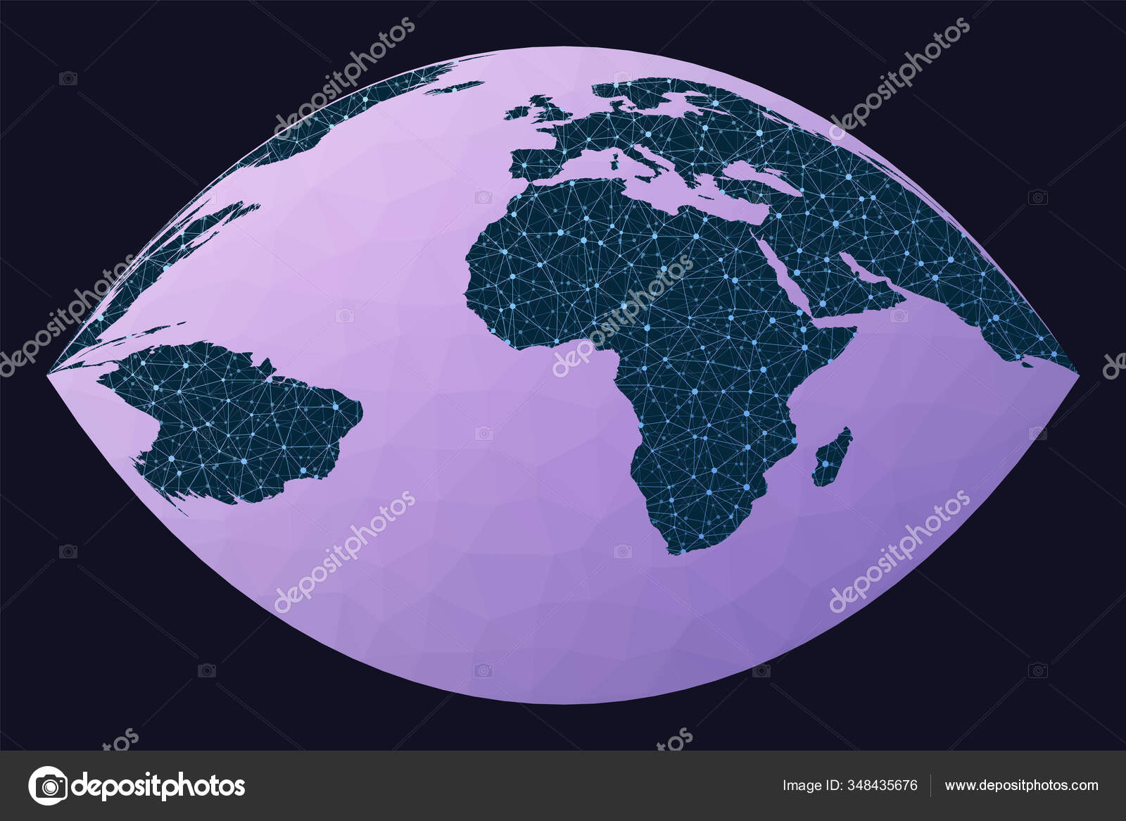 Internet Global Connections Map Craig Retroazimuthal Projection World Network Map Stock Vector