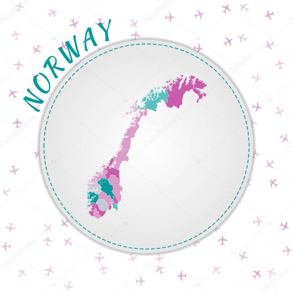 Norway map design. Map of the country with regions in emerald-amethyst ...