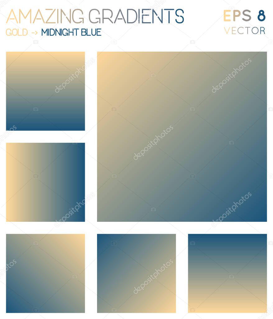 Gradientes coloridos en oro, tonos de color azul medianoche. Fondo de ...