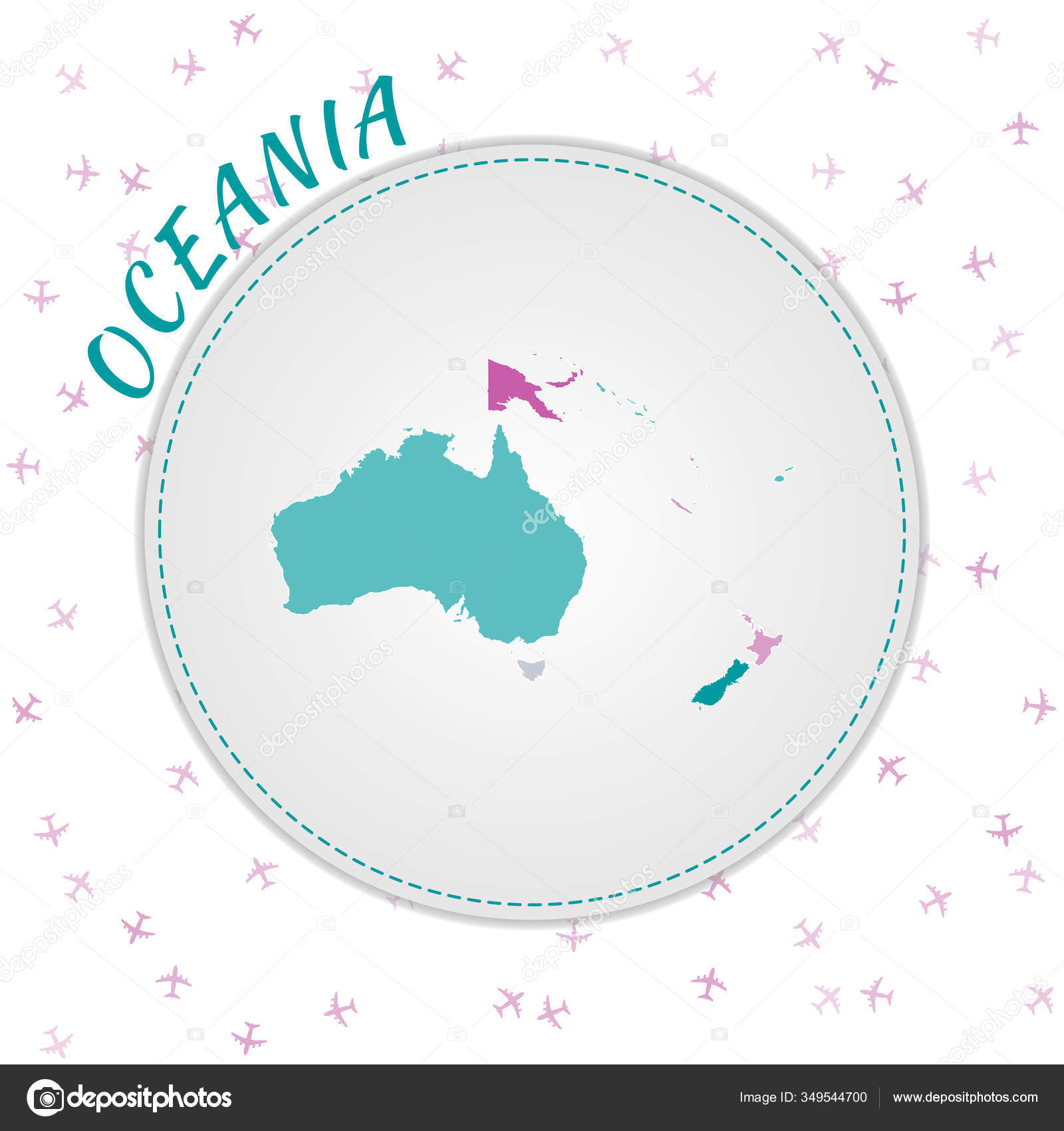 Oceânia Mapa Design Mapa Continente Com Regiões Paleta Cores Esmeralda ...