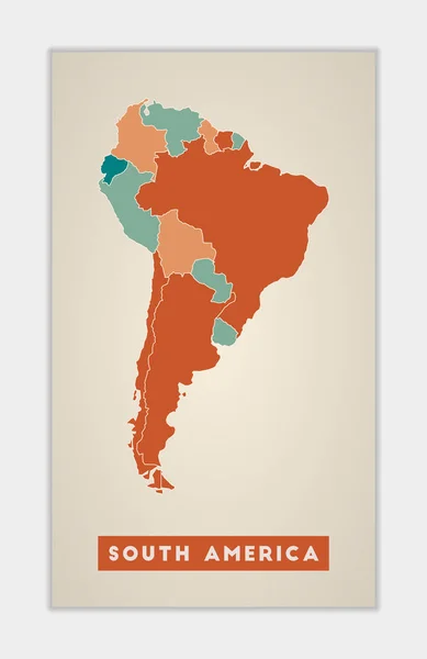 South America poster. Map of the continent with colorful regions. Shape ...