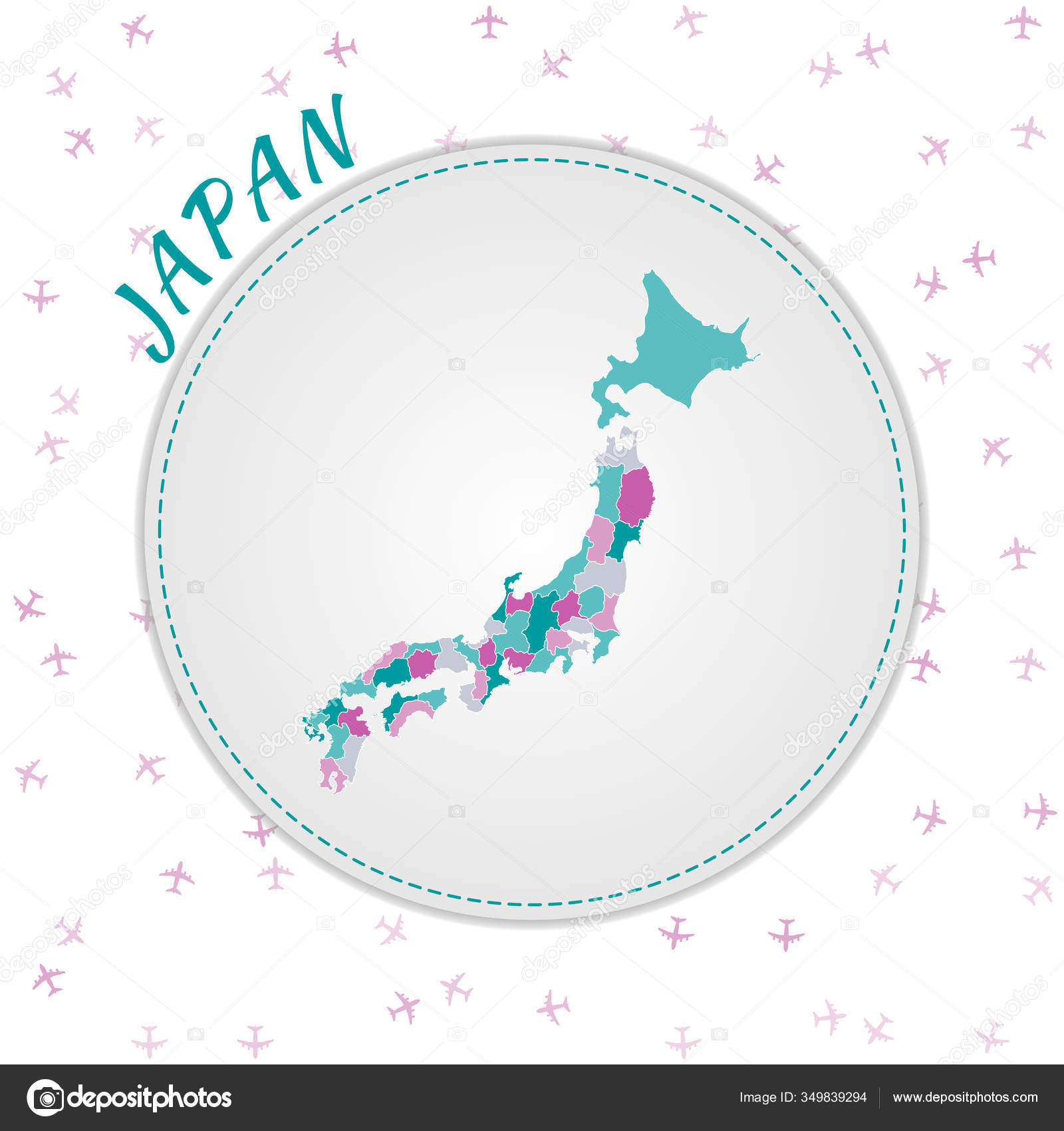 Japan Map Design Map Country Regions Emerald Amethyst Color Palette ...