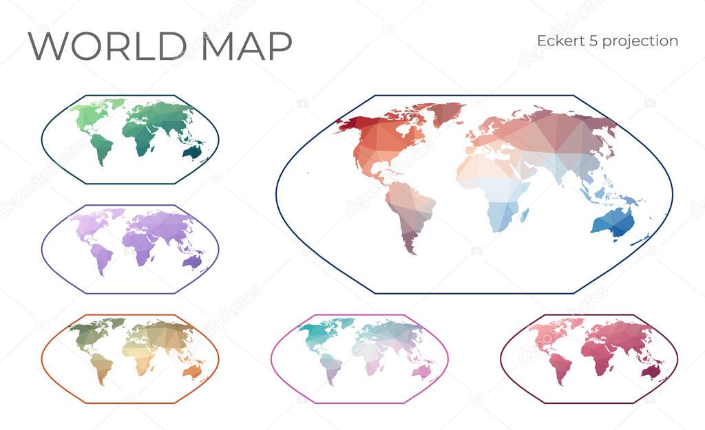 Low Poly World Map Set. Eckert V projection. Collection of the world ...
